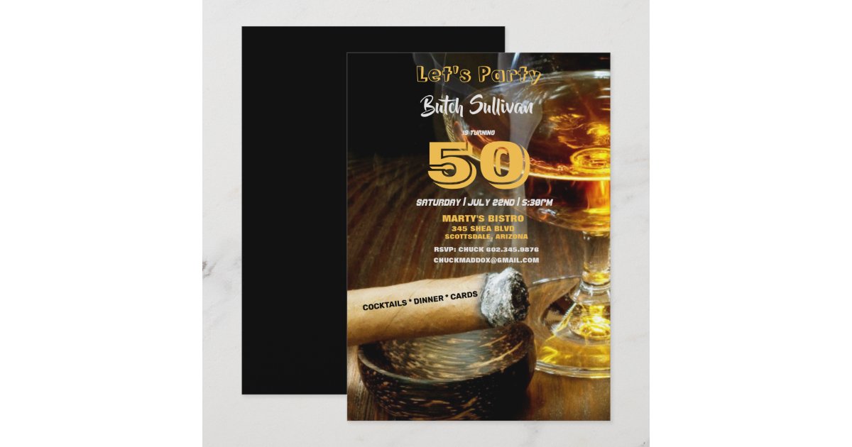50th Birthday Party, Cocktails & Cigars Invitation | Zazzle