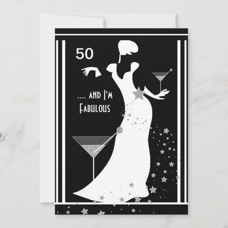 50th Birthday Party Diva Art deco Black White Invitation | Zazzle