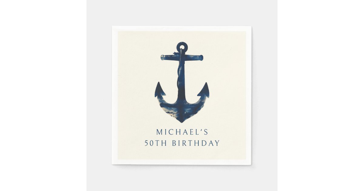 50th Birthday Party Navy Blue Nautical Anchor Napkins | Zazzle