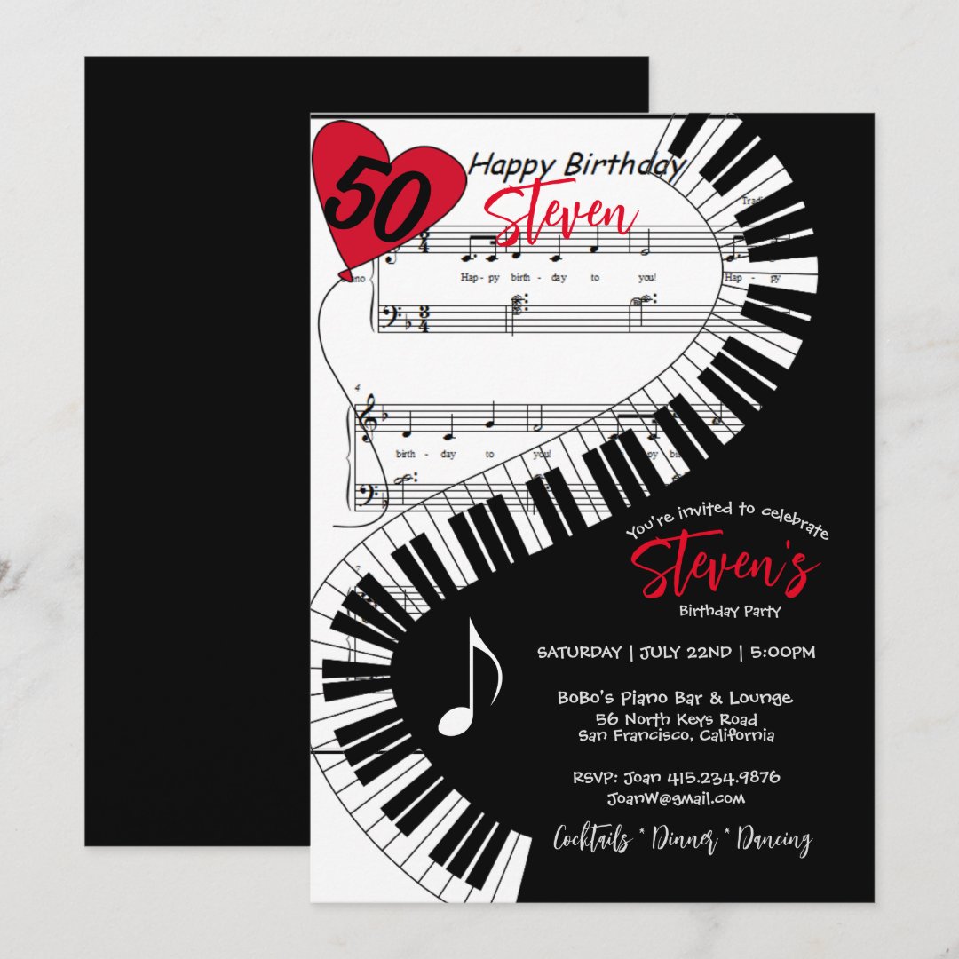 50th Birthday Party, Piano Keys Music, Invitation | Zazzle