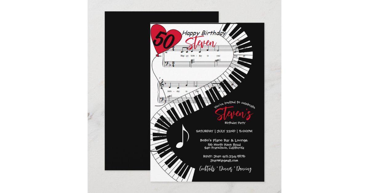 50th Birthday Party, Piano Keys Music, Invitation | Zazzle