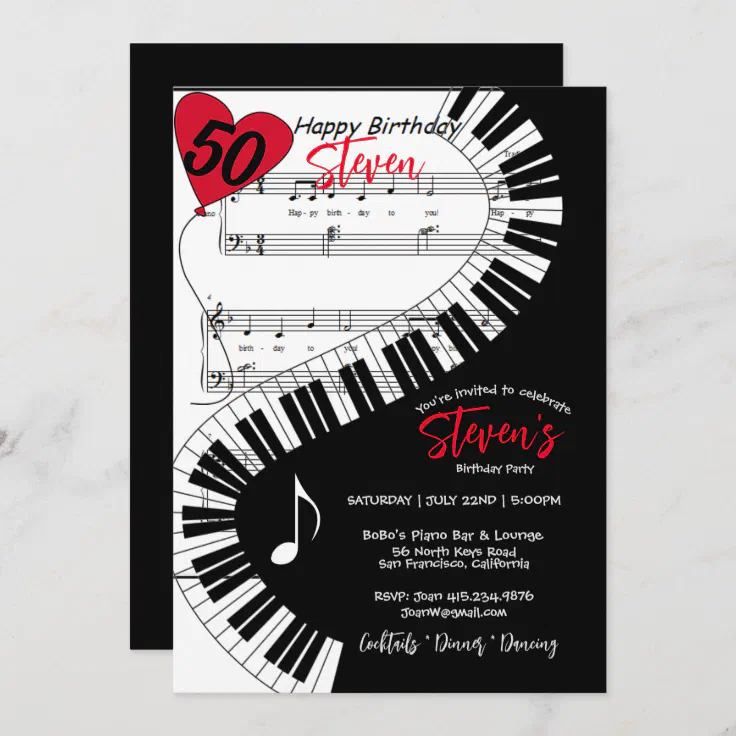50th Birthday Party, Piano Keys Music, Invitation | Zazzle