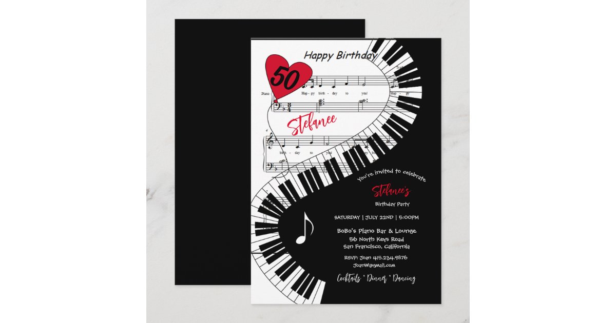 50th Birthday Party, Piano Keys Music, Invitation | Zazzle