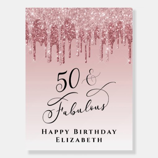 50th Birthday Party Pink Rose Gold Glitter Foam Board | Zazzle