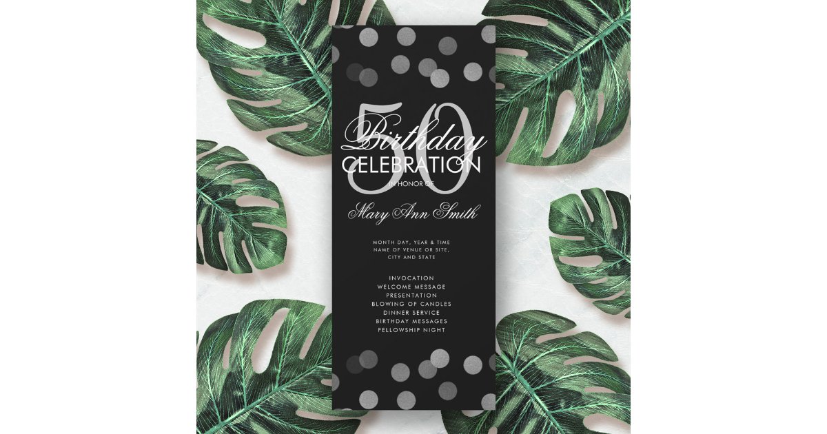 50th Birthday Party Program Silver Confetti Menu | Zazzle