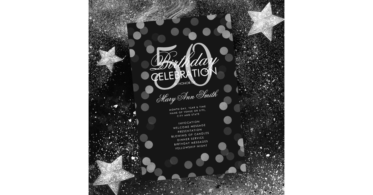 50th Birthday Party Program Silver Confetti Menu | Zazzle
