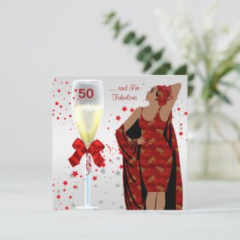 50th Birthday Party Retro Diva Art deco Red White Invitation | Zazzle