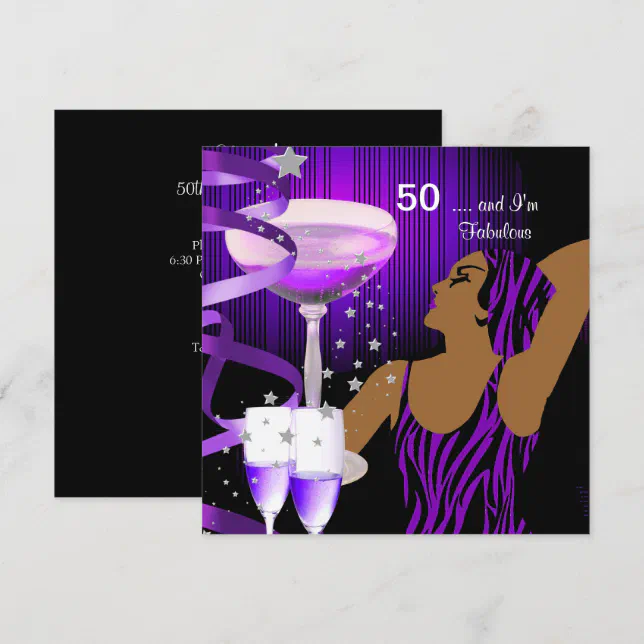 50th Birthday Party Retro Diva Fabulous Purple Invitation | Zazzle