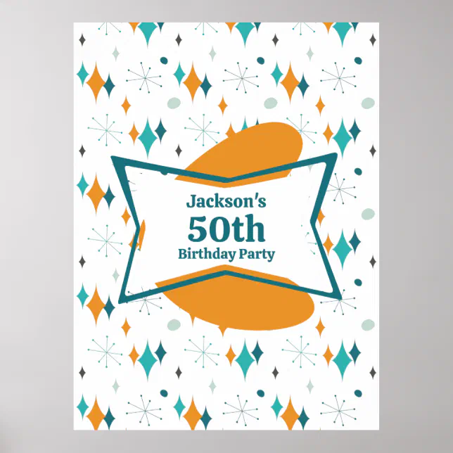 50th Birthday Party Retro Mid Century Any Age Poster | Zazzle