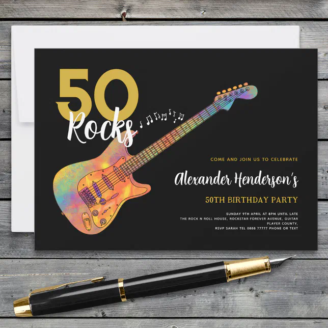50th Birthday Party Rock and Roll Invitation | Zazzle