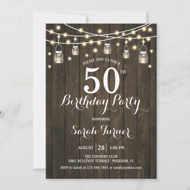 50th Birthday Party - Rustic Wood Invitation | Zazzle