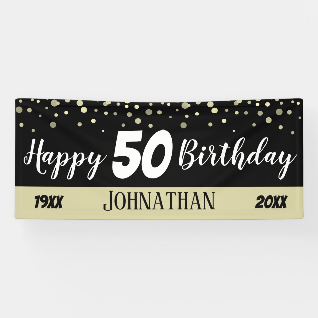 50th Birthday Party Text with Confetti Banner | Zazzle