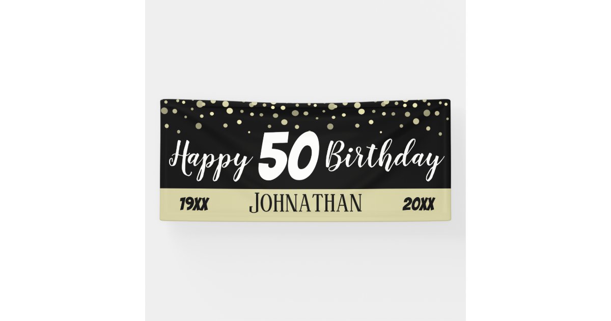 50th Birthday Party Text with Confetti Banner | Zazzle