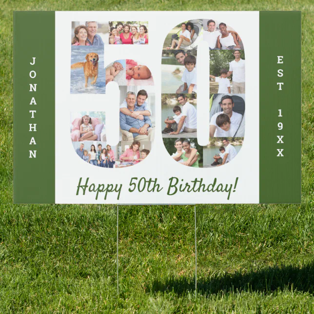50th Birthday Photo Collage Custom Yard Sign | Zazzle