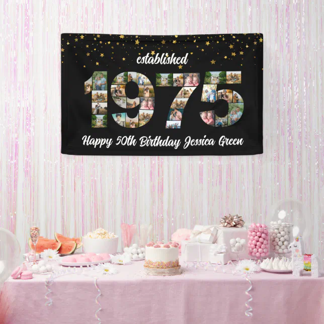 50th birthday Photo Collage established 1975 Banner | Zazzle