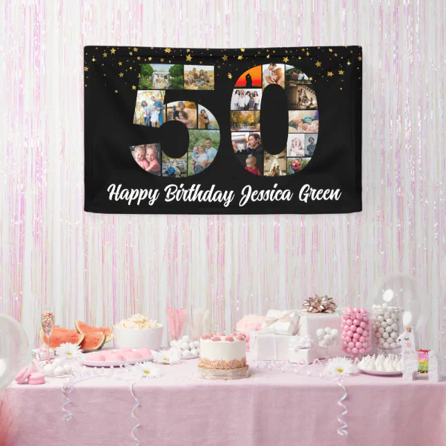 50th birthday Photo Collage event party Banner | Zazzle