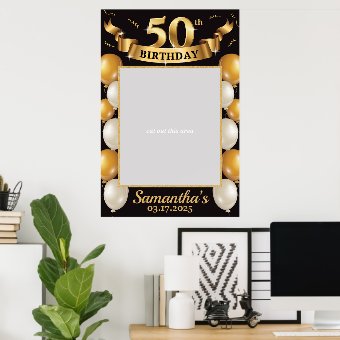 50th Birthday Photo prop Frame Gold Black Poster | Zazzle