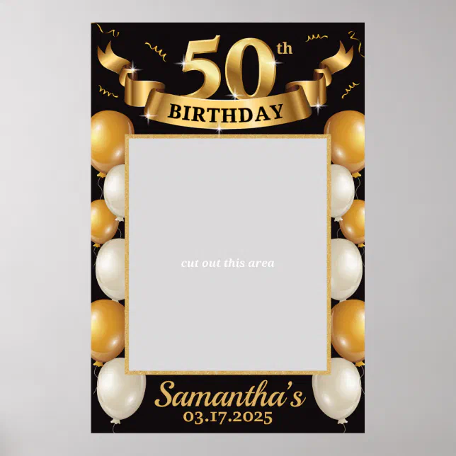 50th Birthday Photo prop Frame Gold Black Poster | Zazzle