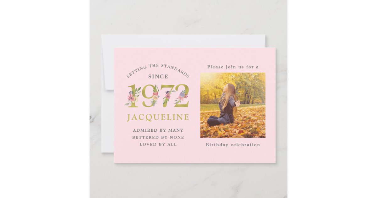 50th Birthday Photo Template 1972 Pink Invitation | Zazzle