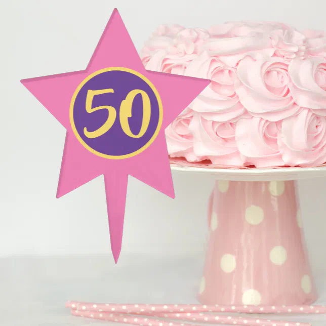 50th Birthday Pink and Purple Star Cake Topper | Zazzle