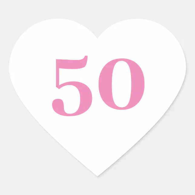 50th Birthday Pink Custom Age Number Fifty Trendy Heart Sticker | Zazzle