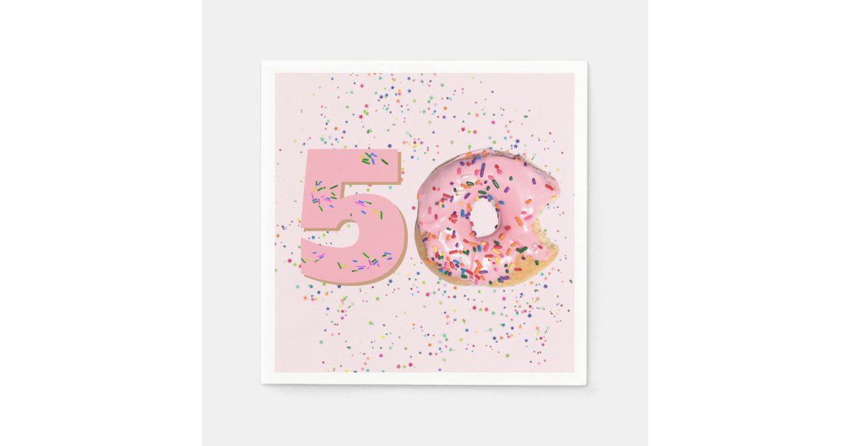 50th Birthday Pink Donut Napkins | Zazzle