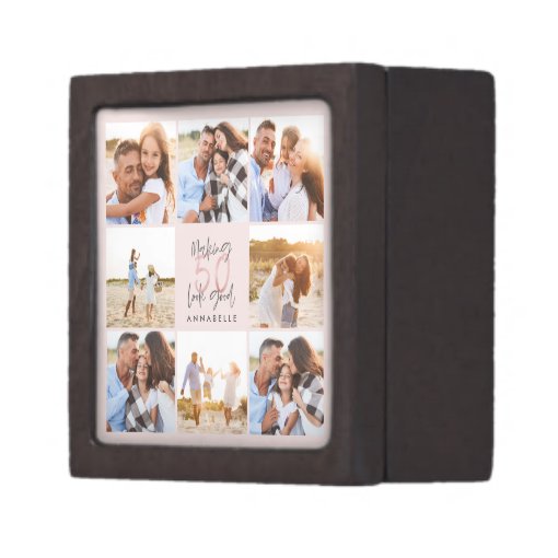 50th birthday pink girly glitter photo collage thr gift box | Zazzle