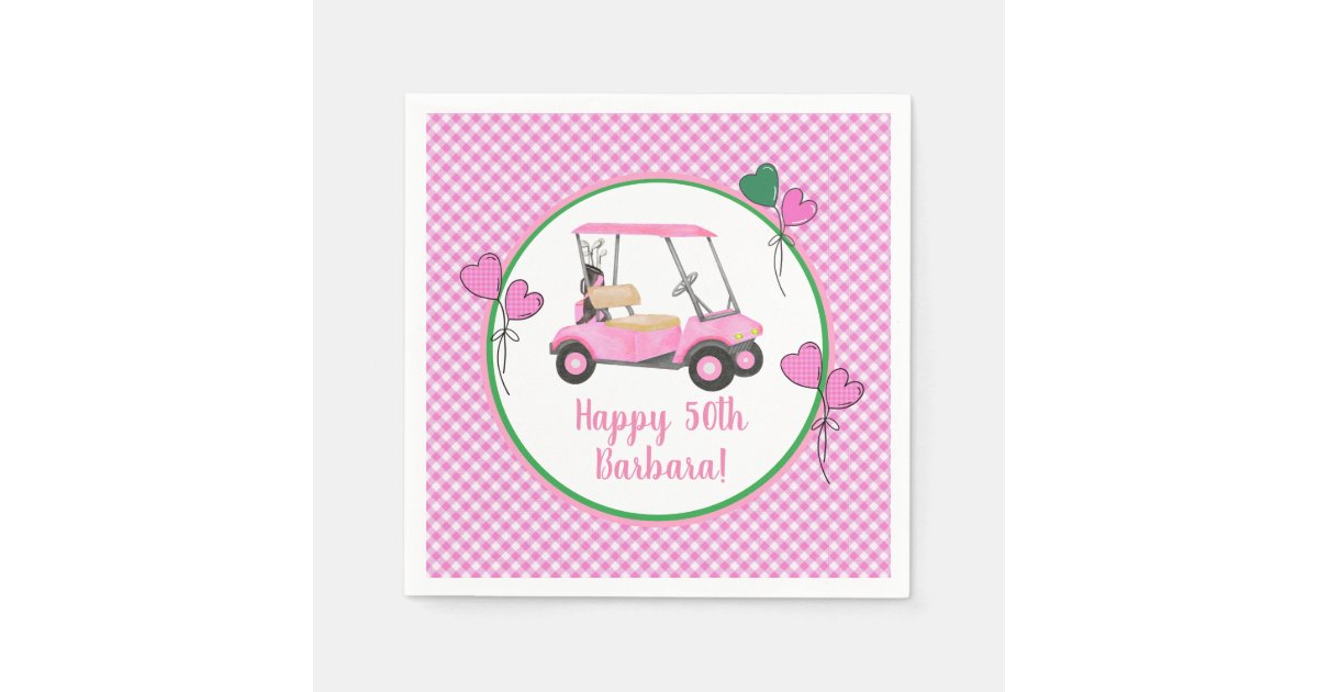 50th Birthday Pink Golf Theme Party Napkins | Zazzle