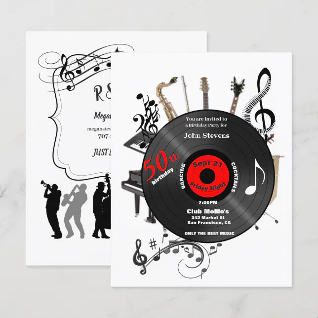 50th Birthday Record Musical Instruments Party Invitation | Zazzle