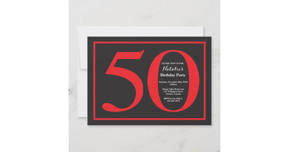 50th Birthday Red and Black Chalkboard Invitation | Zazzle