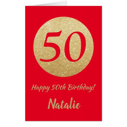 50th Birthday Red Gold Extra Large Jumbo Card | Zazzle
