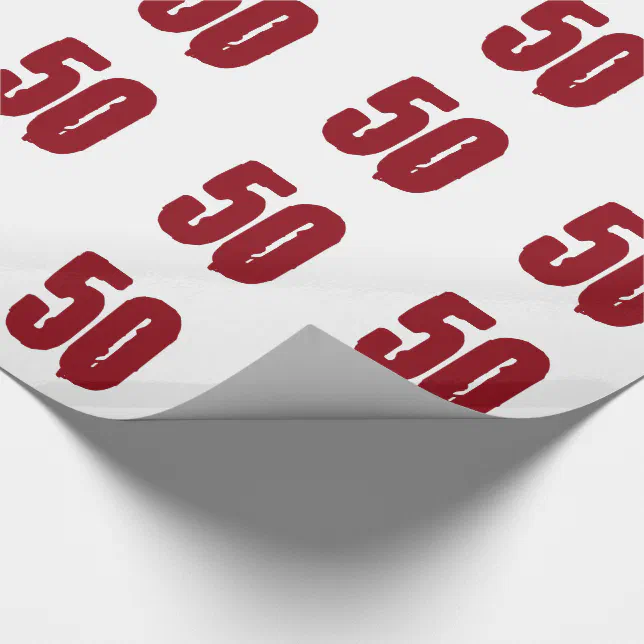 50th Birthday, red text on white. Wrapping Paper | Zazzle