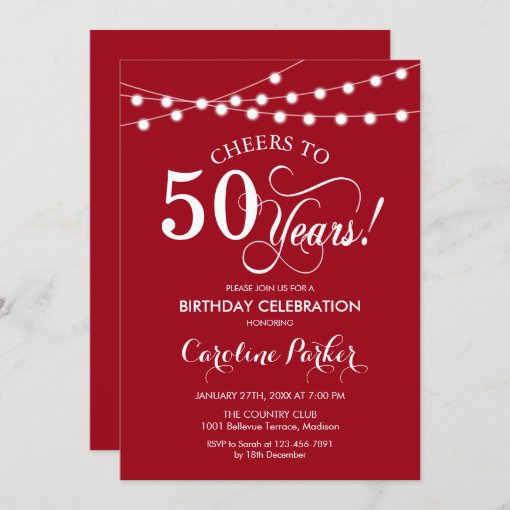 50th Birthday - Red White Invitation | Zazzle