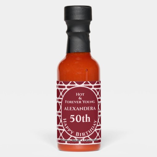 50th Birthday Red White Pattern Personalize Hot Sauces | Zazzle