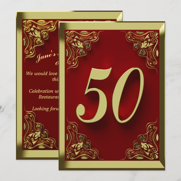 50th Birthday Regal Gold Red Greeting or Invitation | Zazzle.com