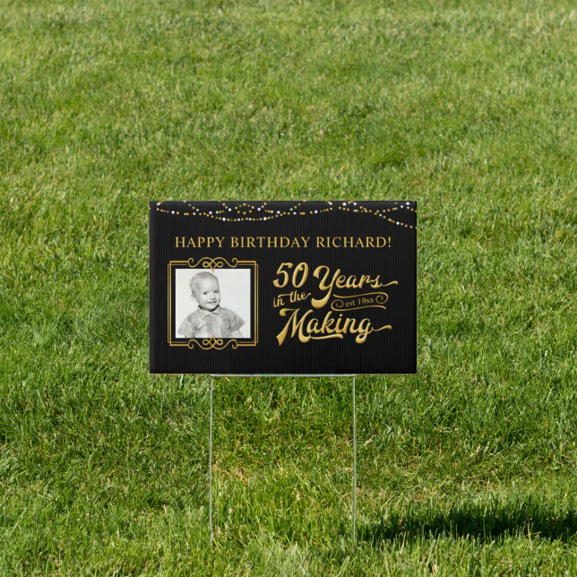 50th Birthday Retro Typography Black Gold Lights Sign | Zazzle