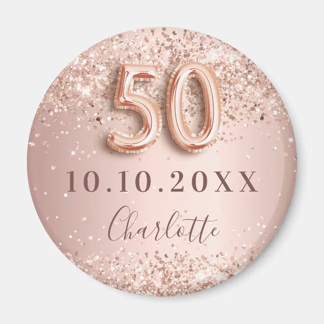 50th birthday rose gold blush save the date magnet | Zazzle