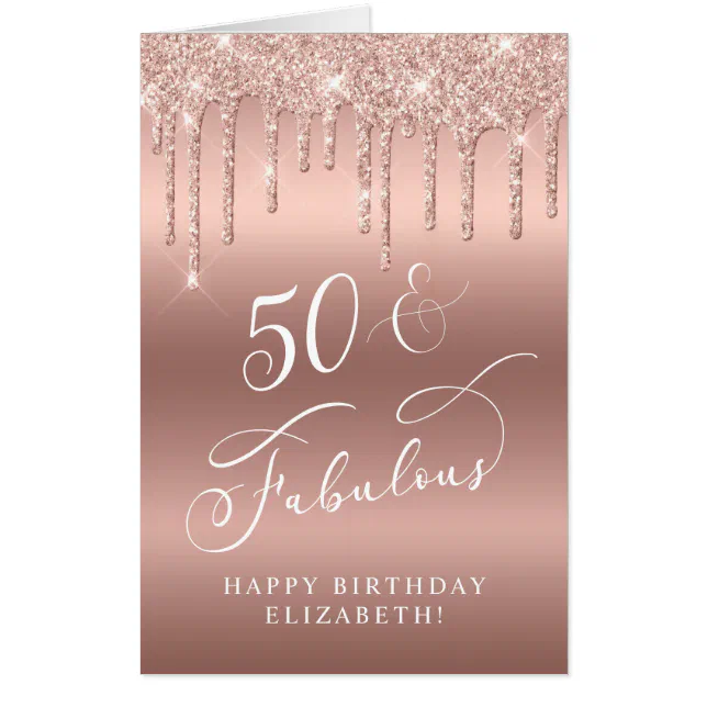 50th Birthday Rose Gold Glitter Jumbo Card | Zazzle