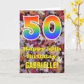 50th Birthday; Rustic Autumn Leaves; Rainbow "50" Card | Zazzle
