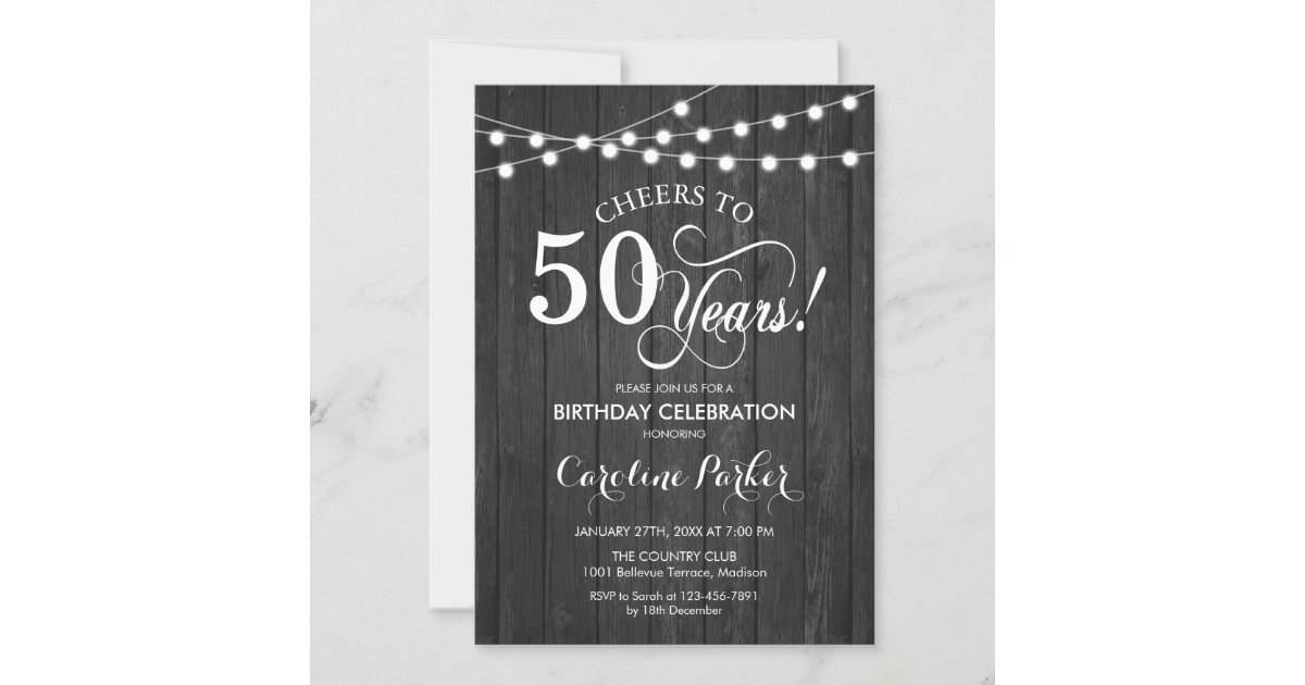 50th Birthday - Rustic Gray Wood Pattern Invitation | Zazzle