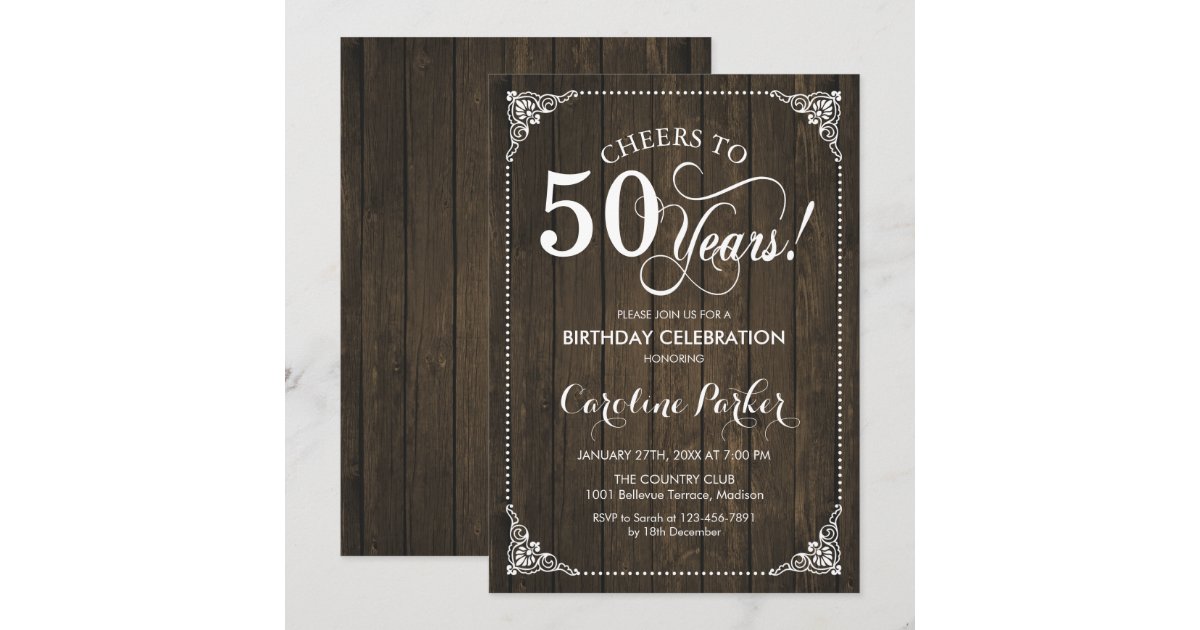 50th Birthday - Rustic Wood Invitation | Zazzle