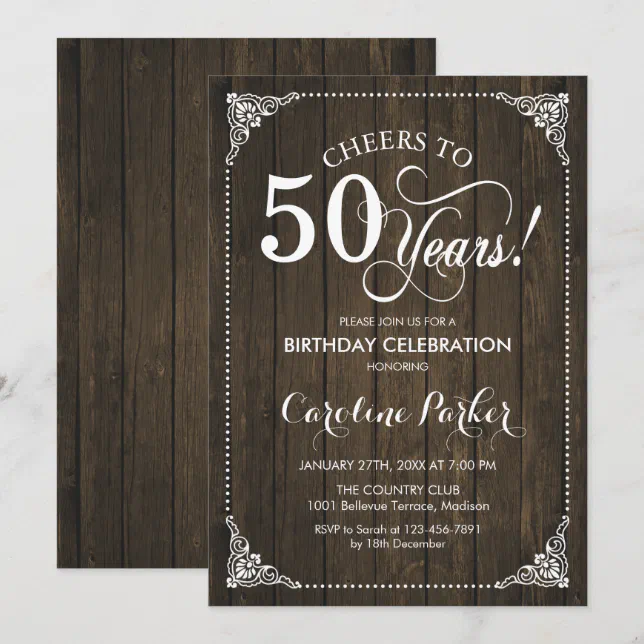 50th Birthday - Rustic Wood Invitation | Zazzle