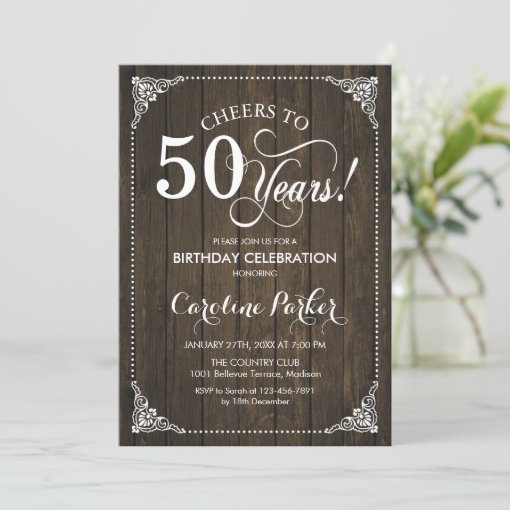 50th Birthday - Rustic Wood Invitation | Zazzle