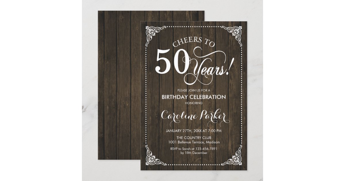 50th Birthday - Rustic Wood Invitation | Zazzle