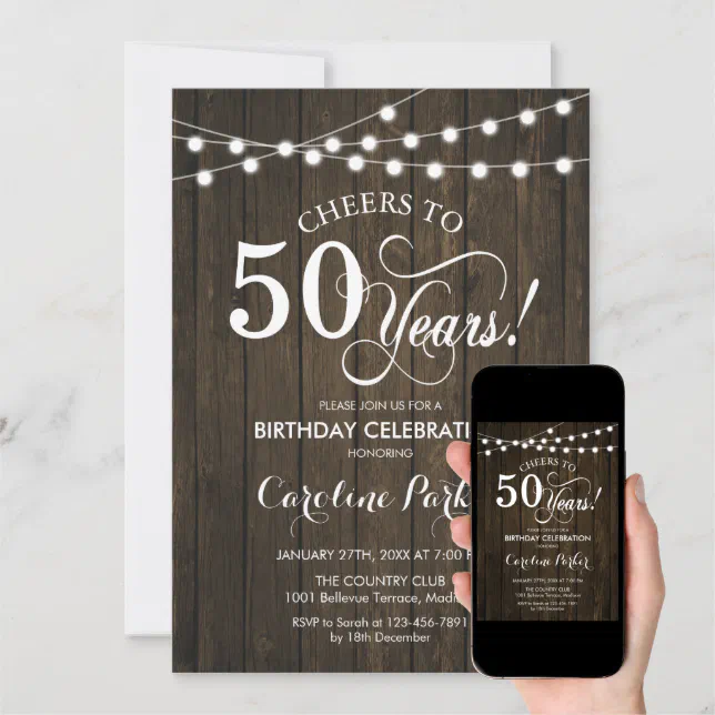 50th Birthday - Rustic Wood Pattern Invitation | Zazzle