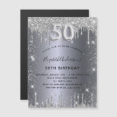 50th birthday silver glitter invitation magnet | Zazzle