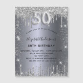 50th birthday silver glitter invitation magnet | Zazzle