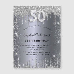 50th birthday silver glitter invitation magnet | Zazzle