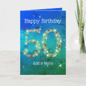 50th Birthday - Star Numbers - Blue Green - Age 50 Card | Zazzle