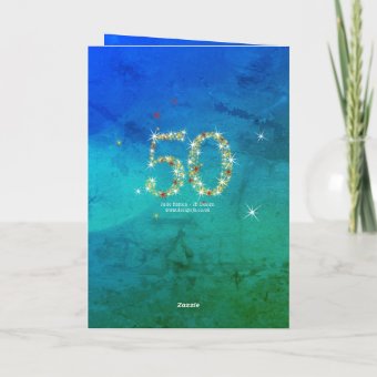 50th Birthday - Star Numbers - Blue Green - Age 50 Card | Zazzle